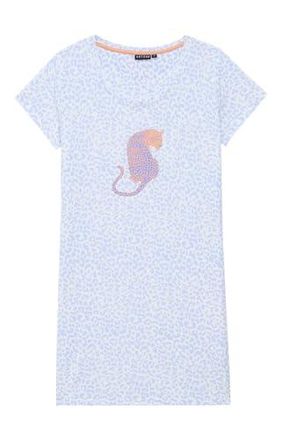 Arthur Chemise de Nuit Femme Manches Courtes - en Modal, Mati&egrave;re l&eacute;g&egrave;re, Respirante et Ultra Douce - Motif L&eacute;opard Bleu - Taille XL