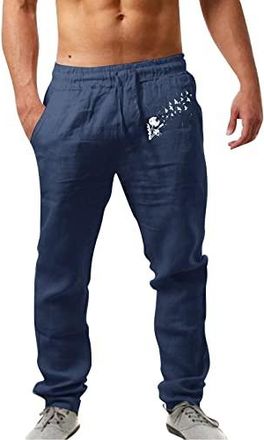 Generic Pantalon en lin pour hommes &eacute;t&eacute; : pantalon de plage avec taille &eacute;lastique pantalon d&eacute;t&eacute; avec imprim&eacute; pantalon d&eacute;contract&eacute; pantalon en tissu l&eacute;ger resp