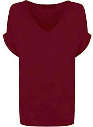 Generic T-shirt ample à manches courtes et col en V pour femmes Taille 36 à 54 - Rouge - 46