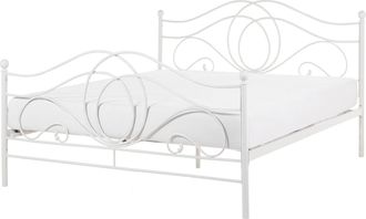Beliani Letto In Metallo Bianco Con Rete A Doghe Decori Sinuosi 140 X 200 Cm Lyra