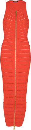 Balmain robe longue à fermeture zippée - Rouge