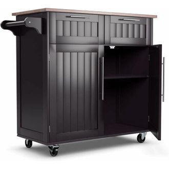 Costway Costway - Desserte de cuisine &icirc;lot central avec 2 tiroirs et 2 placards - Bois dh&eacute;v&eacute;a et pin - 94x41x94cm - 4 roues universelles avec freins - Brun