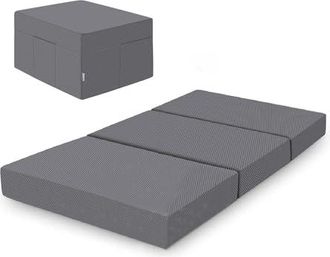 Amazon Basics Faltbare Memoryschaum Gästematratze mit Bezug, Mittel Fest, 75 x 195 x 10 cm, Grau