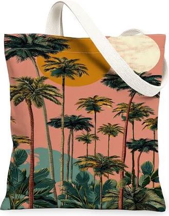 Generic Sacs fourre-tout en toile motif palmiers tropicaux, sacs de courses r&eacute;utilisables, l&eacute;gers et lavables, p&ecirc;che, 13x15 Inch