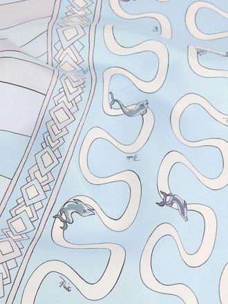 Pucci Silk Twill Printed Foulard Scarf - Light Blue