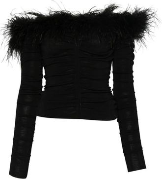 Self Portrait Femme, Tops, Noir, Taille: 40 FR Feather Ruched Top