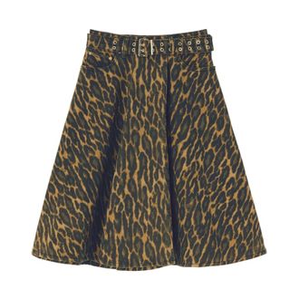 Ganni Femme, Jupes, Vert, Taille: 42 FR Jupe Portefeuille en Denim L&eacute;opard