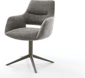 DELIFE Drehstuhl Yago-Flex mit Armlehnen Boucl&eacute; Soft Schlamm Fu&szlig;kreuz Effektfinish Titan 360&deg; drehbar Wippfunktion Taschenfederkern, Esszimmerst&uuml;hle