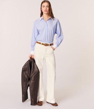 Maje Chemise &Agrave; Rayures Et Col &Agrave; Perles - Rayures Bleu Clair - Taille 2 - Maje