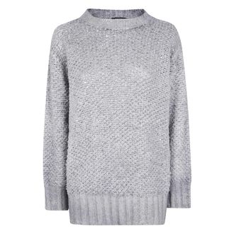 Avant Toi Femme, Pulls, Gris, Taille: 40 FR Pull &agrave; col rond et point fourrure peint &agrave; la main avec laminage
