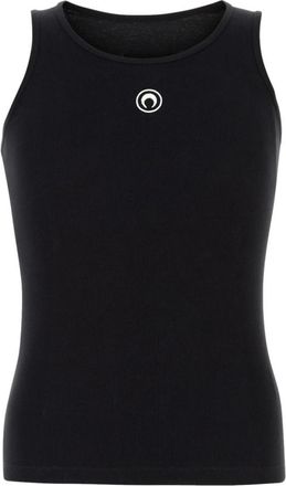 Marine Serre Homme, Tops, Noir, Taille: XL Top Noir Sans Manches C&ocirc;tel&eacute; avec Broderie Lune