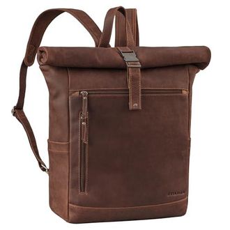 STILORD Lutz Grand Sac a Dos Roll Top Cuir Sac &agrave; Dos Homme Travail Voyage Sport Sac &agrave; dos Ordinateur 17 pouces Laptop Backpack en Cuir Veritable, Couleur:torr