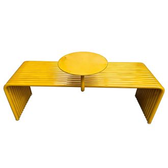 Generic Gartenbank Metall Ohne Lehne mit Kleiner Beistelltisch Moderne Parkbank Balkonbank 120cm f&uuml;r Gastronomie Wartebereiche H&ouml;fe B&uuml;ros, Sitzbank Bis 500kg 