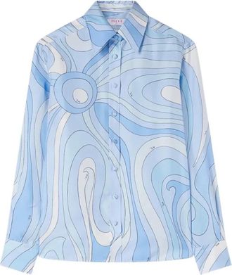 Pucci Femme, Blouses et Chemises, Bleu, Taille: 38 FR Chemise en soie &agrave; imprim&eacute; Marmo