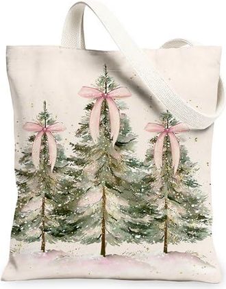 Generic Sacs fourre-tout en toile motif sapin de No&euml;l, sacs d&eacute;picerie r&eacute;utilisables, vintage, l&eacute;gers et lavables, toile pour voyage, pique-nique, 33 x 38,1 cm