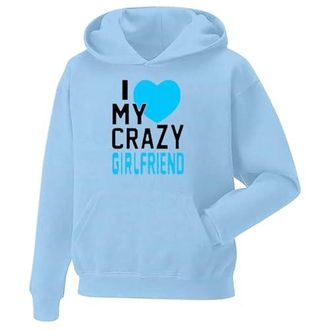 Generico Sweat à capuche à manches longues avec inscription I Love My Crazy Girlfriend pour femme, bleu clair, XXXL