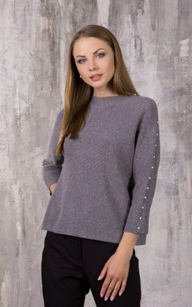 Passioni Strickpullover mit Glitzergarn und Perlen