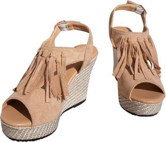 Generic Pantoufles pour femme - Espadrilles &agrave; fausse pampille - Avec d&eacute;coupes &agrave; bout compens&eacute; - 2026, kaki, 39 EU &eacute;troite