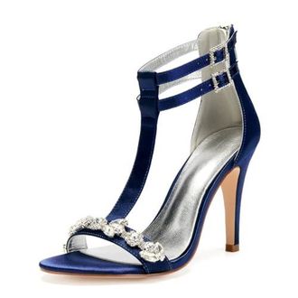 Generic Escarpins Femme Bout Ouvertsandales Chaussures De Mariee Satinée Mariée Dress Fête Bridal Mariage Stylet Sandales 10.5Cm,Dark Blue,39 EU