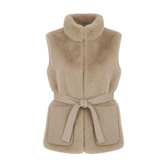 Duno Gilet sans manches &agrave; ceinture nou&eacute;e - Femme - Vestes - Brun - Taille: 38 FR