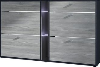 Vladon Schuhschrank Schuhkipper Today 155,5 x 95 x 28 cm, mit wei&szlig;er LED Beleuchtung, Made in Germany, Korpus in Schwarz matt, Fronten in Avola-Anthrazit