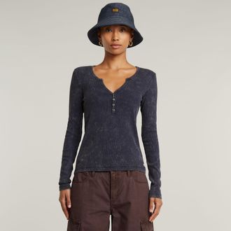 G-Star Deep V Overdyed Henley Slim Top - Dunkelblau - Damen