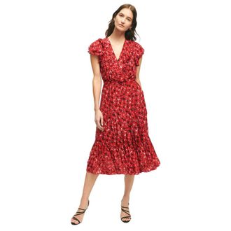 Brooks Brothers Femme, Robes, Rouge, Taille: 40 FR Robe Chiffon Imprim&eacute; Coquelicots