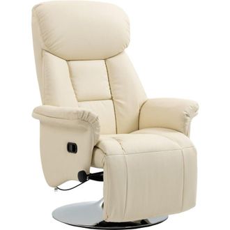 HOMCOM Fauteuil relax inclinable repose-pied r&eacute;glable pivotant 360&deg; pi&egrave;tement m&eacute;tal chrom&eacute; rev&ecirc;tement synth&eacute;tique cr&egrave;me