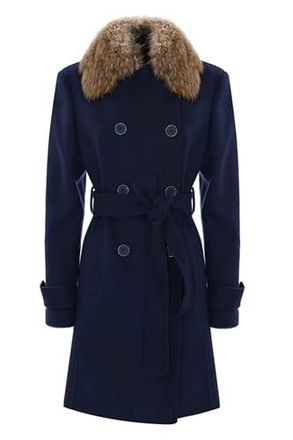 Kocca Manteau avec ceinture assortie Femme, Couleur unie, col revers, manches longues, mod&egrave;le A25PCA7394ABUN000, bleu, XL