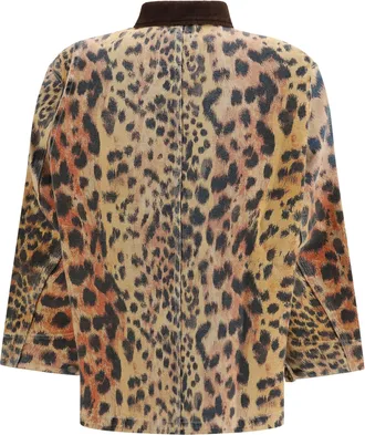 R13 Womens Relaxed Chore Jacket Vintage Orange Leopard Cotton