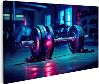Islandburner Bild auf Leinwand Nahaufnahme Hantel auf Fitnessboden rote Lichter KI Bilder Wandbilder Poster
