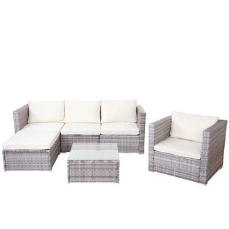 Mendler Poly-Rattan-Garnitur Brescia, Gartengarnitur Sitzgruppe Sofa Lounge-Set - grau, Kissen Creme