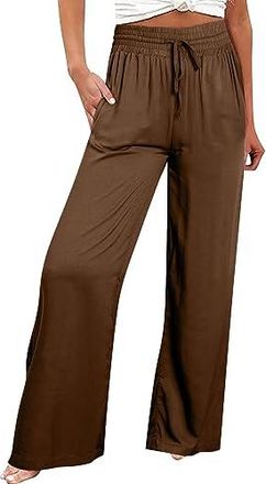 Generic Pantalon Palazzo &agrave; jambe large pour femme - Taille haute - Cordon de serrage - Taille &eacute;lastique - Avec poches - Coupe ample d&eacute;contract&eacute;e - Pour l&eacute;t&eacute;, 