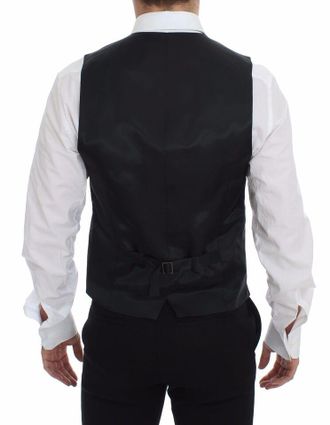 Dolce & Gabbana Mens Gray Striped Wool Logo Vest Gilet Weste Clothing