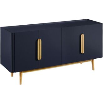 Vente-Unique Buffet avec 4 portes en MDF et bois dhévéa - Bleu et Naturel clair - DUNELON