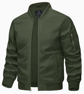 KEFITEVD Übergangsjacke Herren Jacke Sommer Männer Pilotenjacke US Army Jacke Bomber Jacket Frühlingsjacke Stehkragen Windjacke Herbst Dunkeloliv 2XL