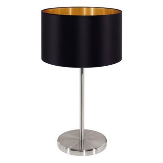 Eglo Tischlampe Maserlo, 1 flammige Textil Tischleuchte, Nachttischlampe aus Stahl und Stoff, Farbe: Nickel matt, schwarz, Gold, Fassung: E27, inkl. Schalt