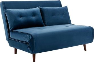 Vente-Unique Canapé 2 Places Convertible en Velours Bleu Nuit URIBIA