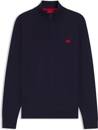 HUGO BOSS Hommes San Quintus-C Pull en Coton &agrave; Encolure zipp&eacute;e et &eacute;tiquette logot&eacute;e Rouge
