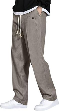 Generic Pantalon de surv&ecirc;tement pour homme, pantalon de jogging pour homme, jambe droite, ourlet ouvert, pantalon de jogging baggy, taille &eacute;lastique, cordon d