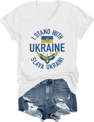 Generic I Stand with Ukraine Shirt Ukraine T-shirt col V unisexe, blanc, S