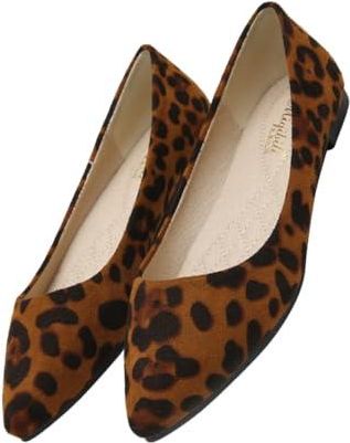 UPKOCH Chaussures L&eacute;opard Plates Pointues pour Femmes en Simili Cuir Marron, Taille 43, Confortables Et Respirantes, pour Travail Et Sorties Quotidiennes