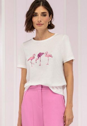 bianca Print-Shirt DINIA mit Frontmotiv und Pailletten-Applikation