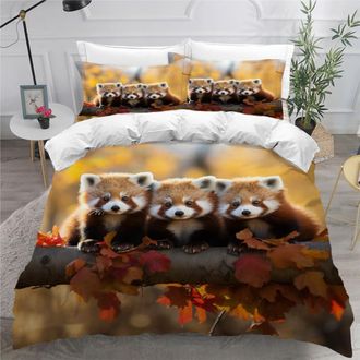 Generic Roter Panda Bettw&auml;sche 135x200 3D Drucken Niedliche Tiere Bettw&auml;sche-Sets Weiche Kuschelig Mikrofaser Bettbezug mit 2 Kissenbez&uuml;ge 80x80 cm mit Rei&szlig;ve