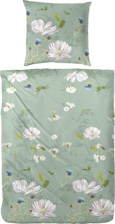 Primera Mako-Satin Bettw&auml;sche 135x200 Blumenwiese rauchgr&uuml;n wei&szlig; lila 243213-55