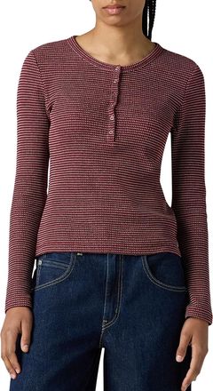 Levi's Damen - Dry Goods Waffel Henley Shirt Annalise Stripe Chocolate Truffle V2 - Red M