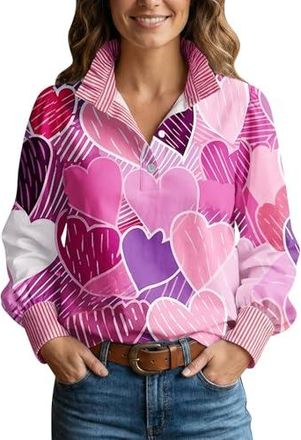 Generic Chemise Femme Chic Et &Eacute;l&eacute;gant Saint-Valentin T Shirt Confortable Manches Longues Blouse Col en V avec Boutons Haut Couleur Unie Chemisier Respirant Pa
