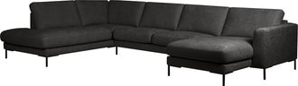 Fredriks home24 Wohnlandschaft Schwarz Chenille Alita 364 x 83 x 221cm Longchair davorstehend rechts / Ottomane links Modern