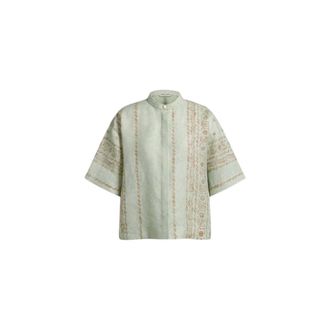 Alberta Ferretti Femme, Blouses et Chemises, Bleu, Taille: 40 FR Fortuny Printed Linen Shirt