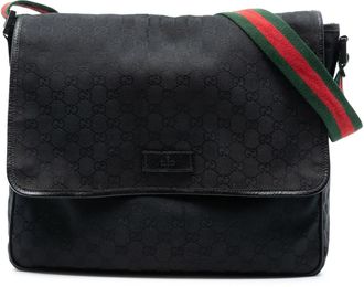 Gucci Hobo Bags - GG Canvas Web Flap Messenger Bag - Gr. unisize - in Schwarz - f&uuml;r Damen
